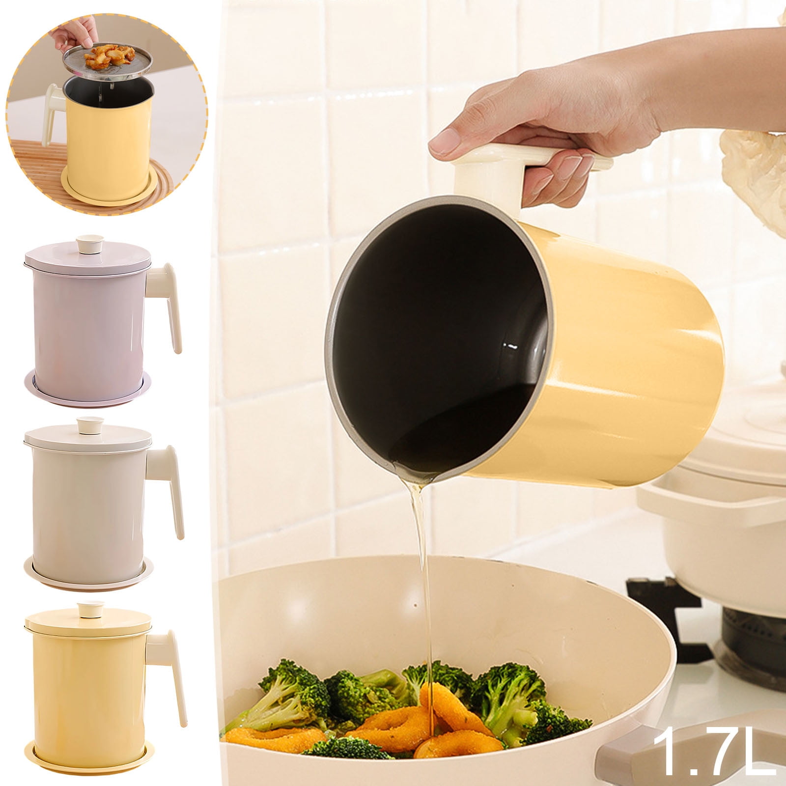 1.4L Multifunctional Kitchen Grease Filter Pot with Strainer, Fryer ...