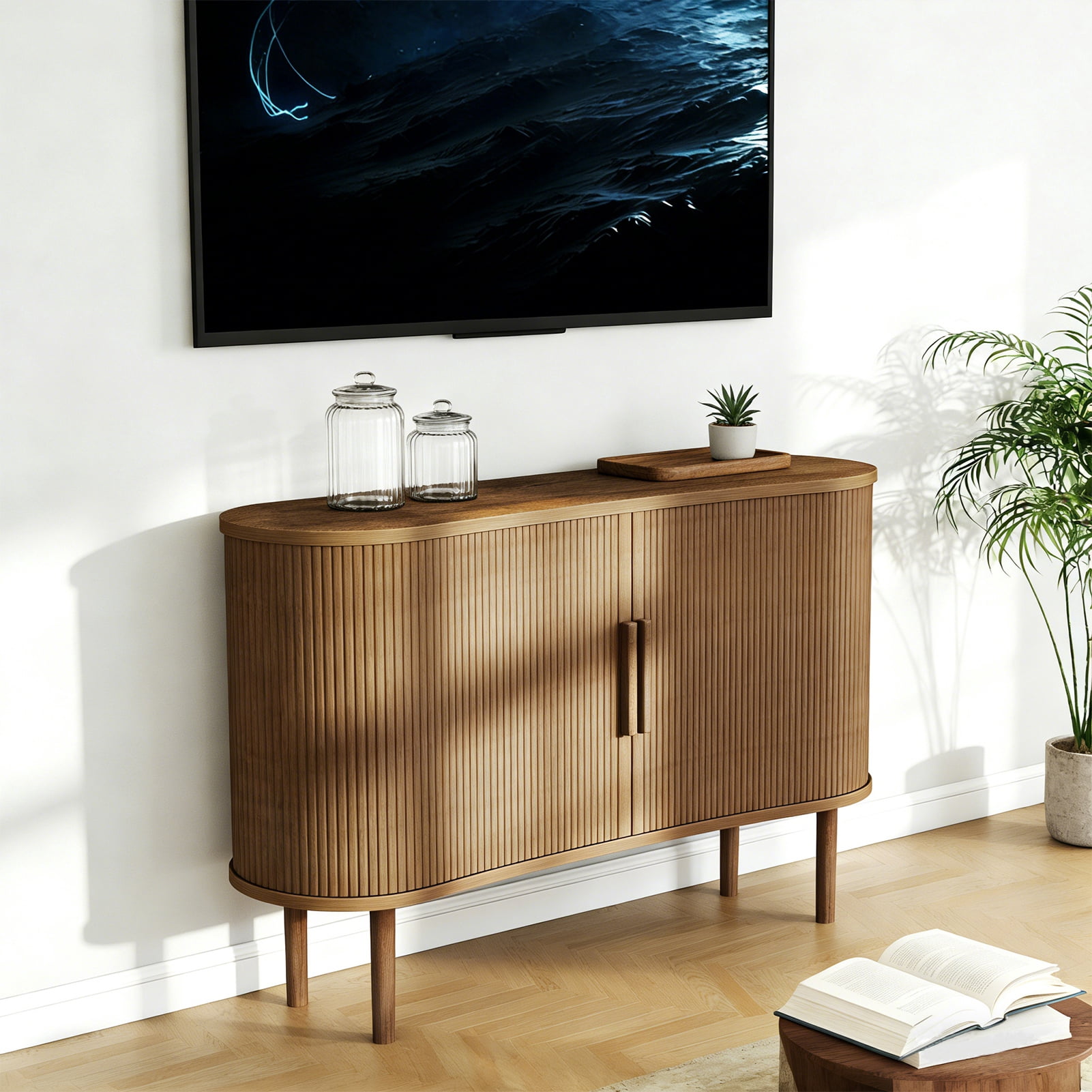1.4M Storage Sideboard with Doors, Modern Sideboard Buffet Cabinet with ...