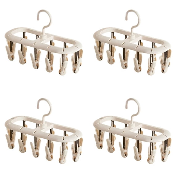 1-4PC Beige Socks Drying Rack Clothes Hanger with 12 Clips Plastic ...