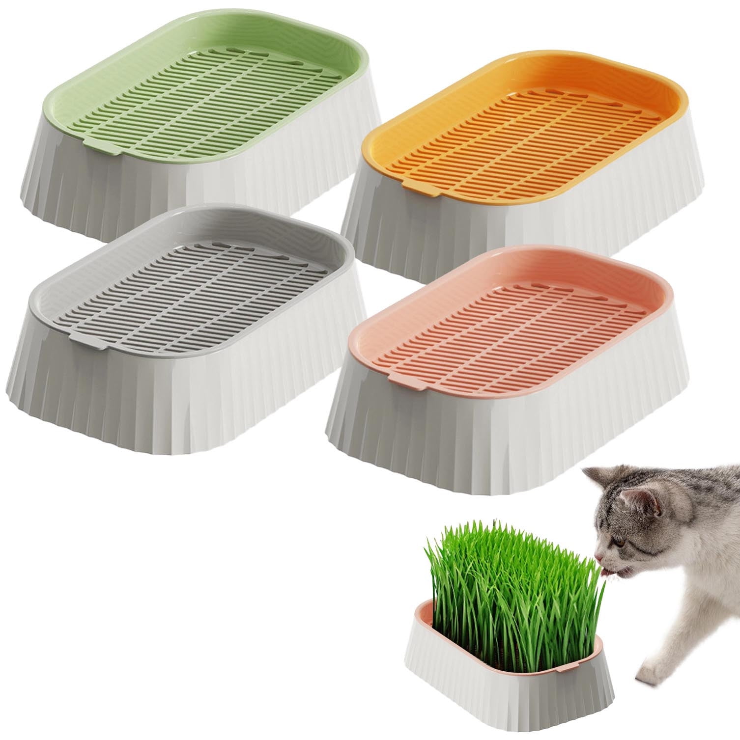 1/4PC Cat Grass Pot, Large Cat Grass Planter for Indoor Hydroponic ...