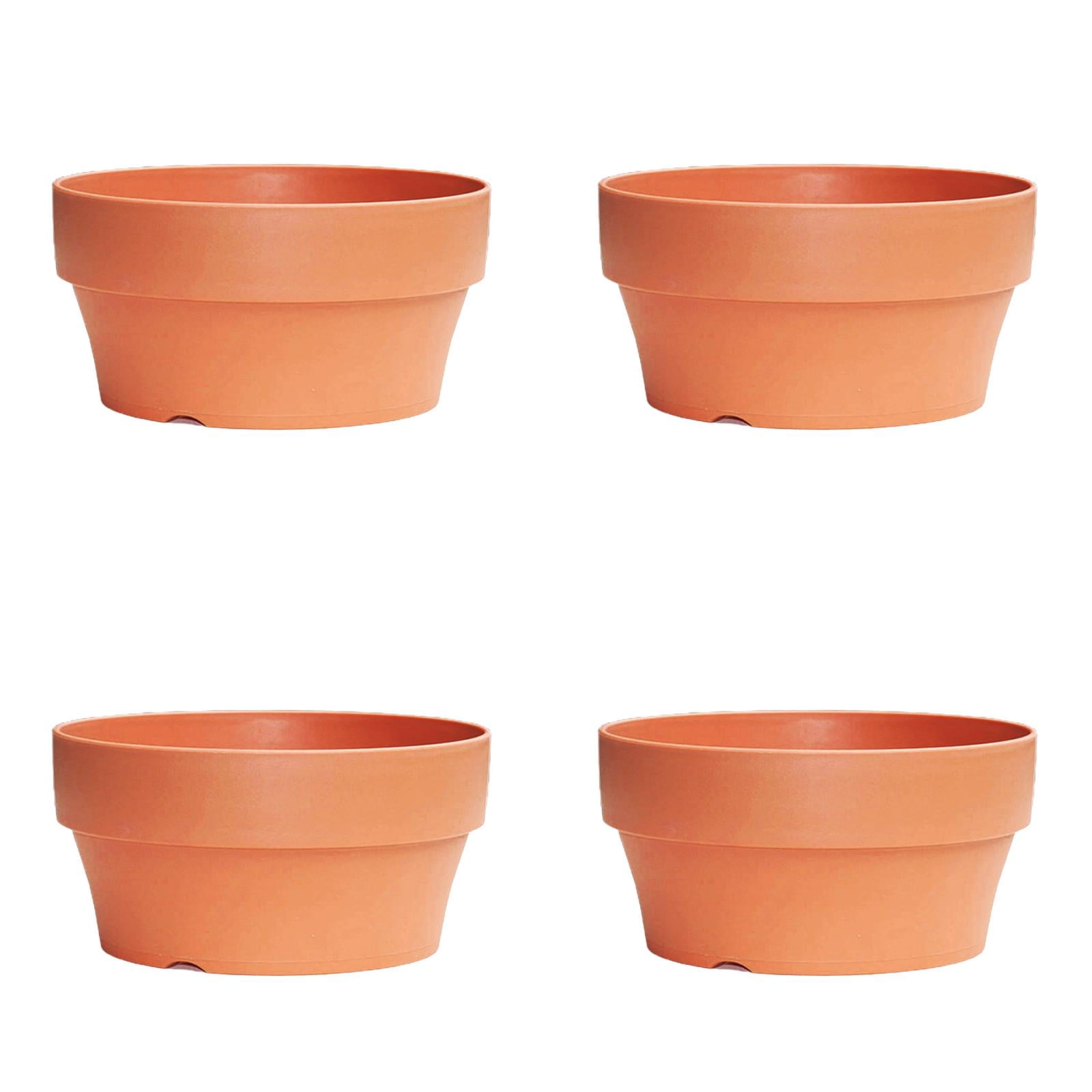 1-4PC Imitation Terracotta Pots with Drainage Hole Shallow Round Clay ...