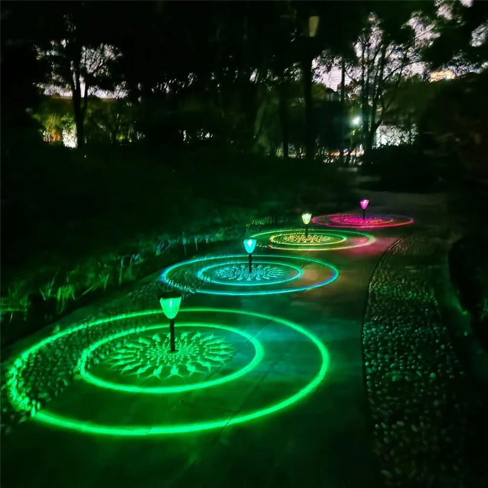 1-4Pack Solar Pathway Lights Outdoor Waterproof Round Circel Pattern On ...