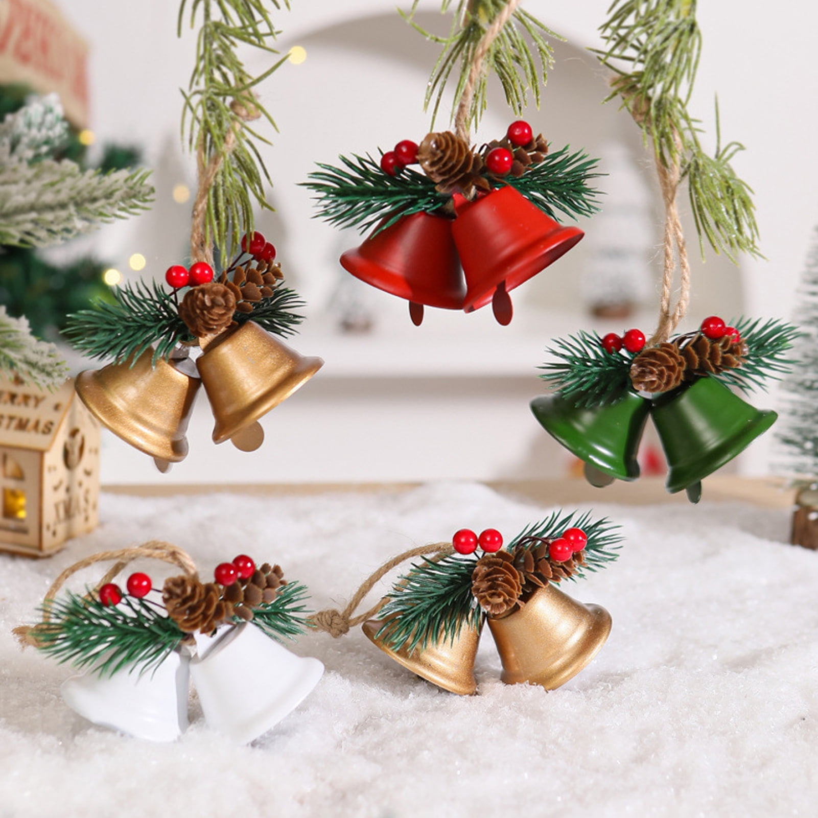 1/4Pcs Christmas Bells Easy Installation Lanyard Design Pine Cone Shape ...