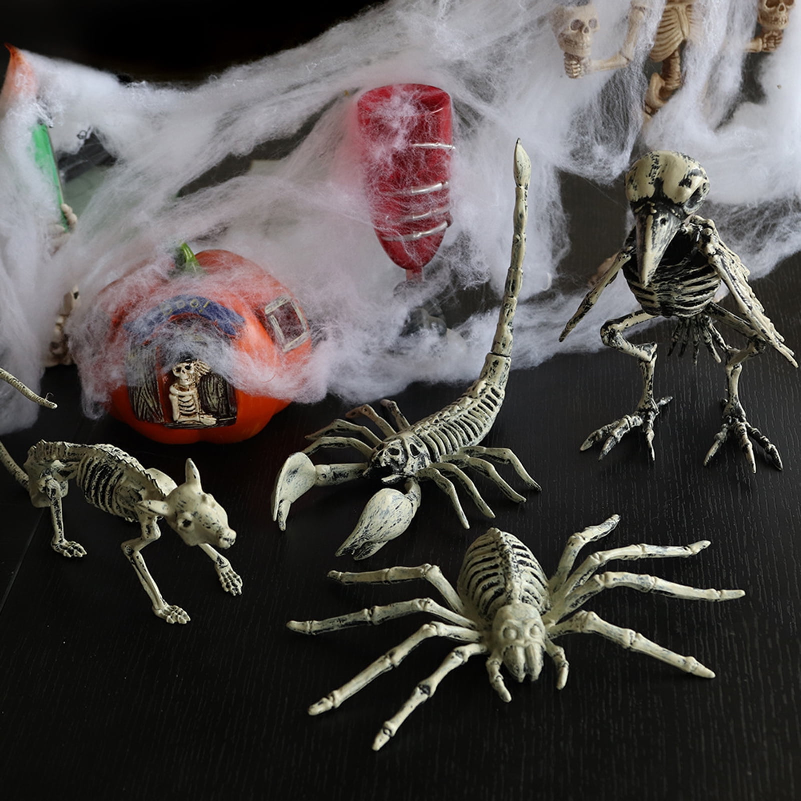 1/4Pcs Halloween Animal Skeleton Decoration Realistic Rat Crow Spider ...
