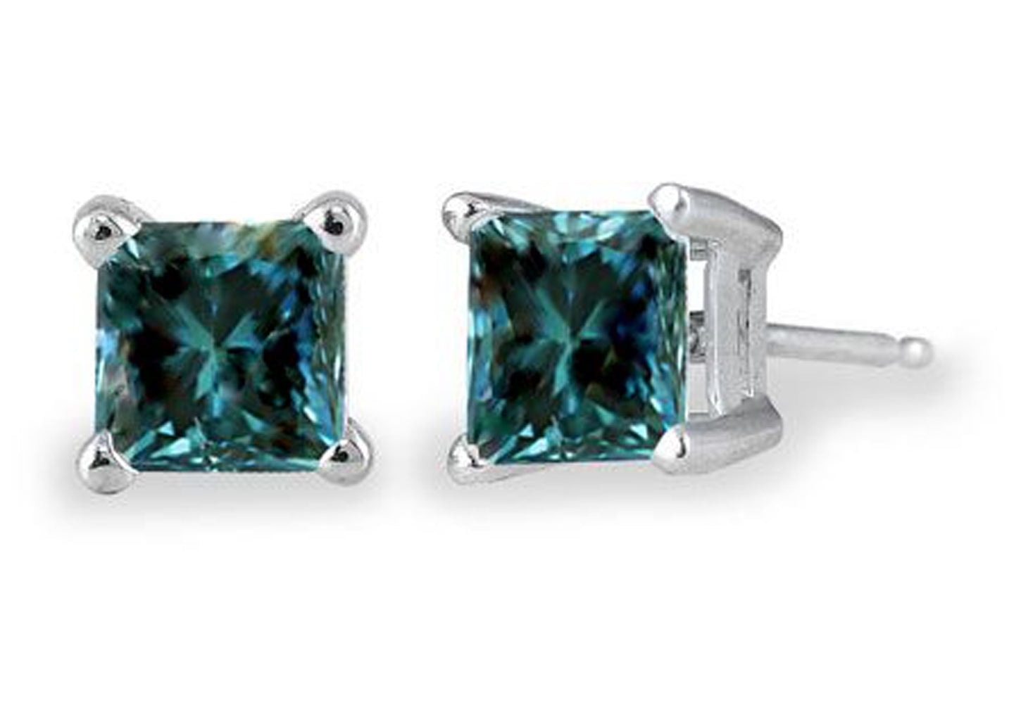 Fine Jewellery: 1/4ct Princess Cut Blue Diamond Earring Studs, Small ...