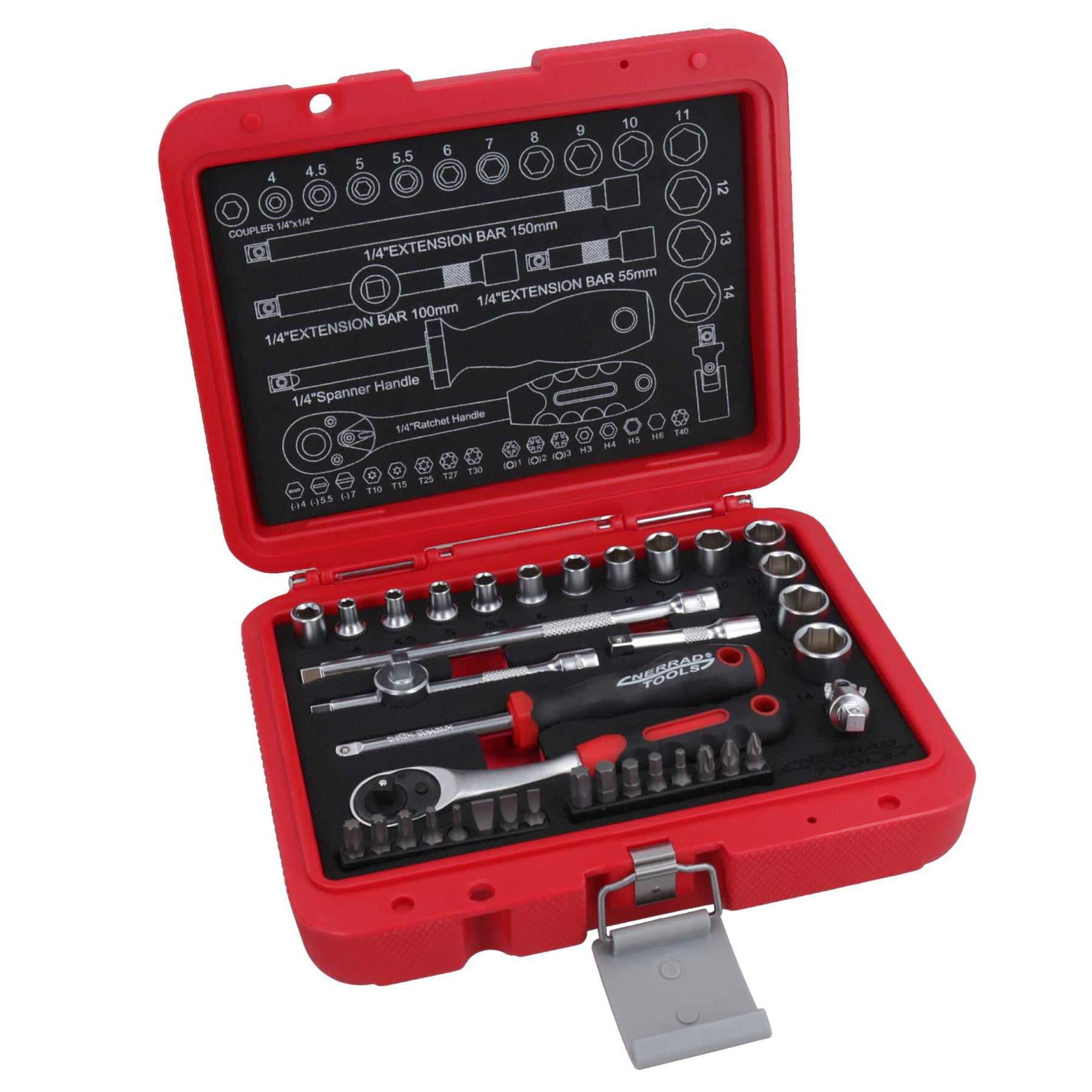 1/4in Drive Socket Bit Set Metric Sizes 4 – 14mm Extensions Ratchets ...