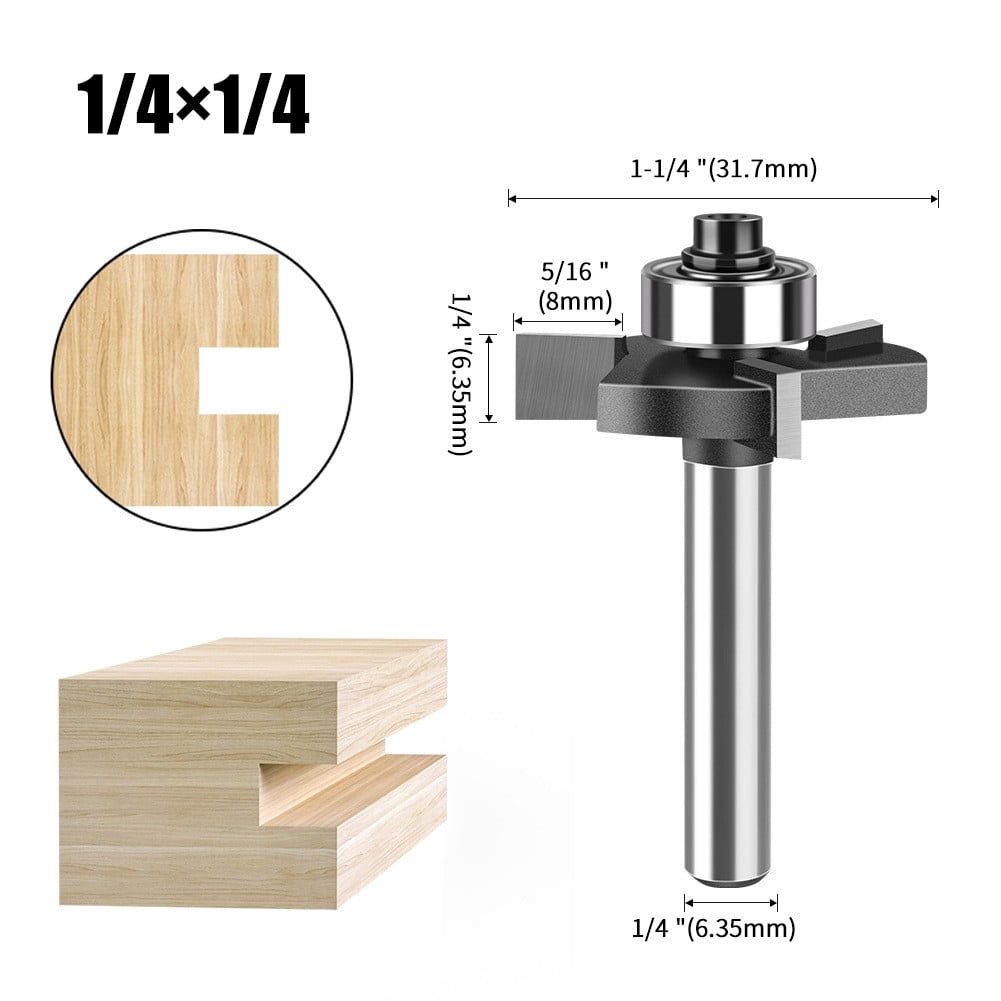 1/4in Shank T-Slot Router Bit T Type Slotting Cutter with Bearing ...