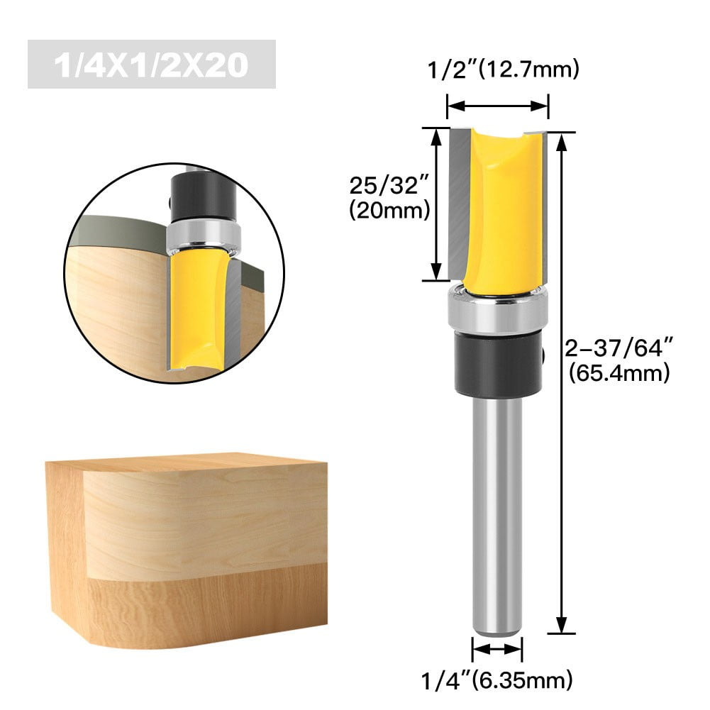 1/4inch Shank Flush Trim Router Bit Pattern Bit Top Bottom Bearing 3/4 ...