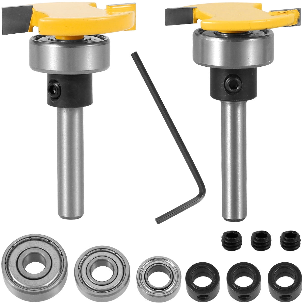 1/4inch Shank Slot Cutting Router Bits Set Carbide T-Shape Top Bearing ...