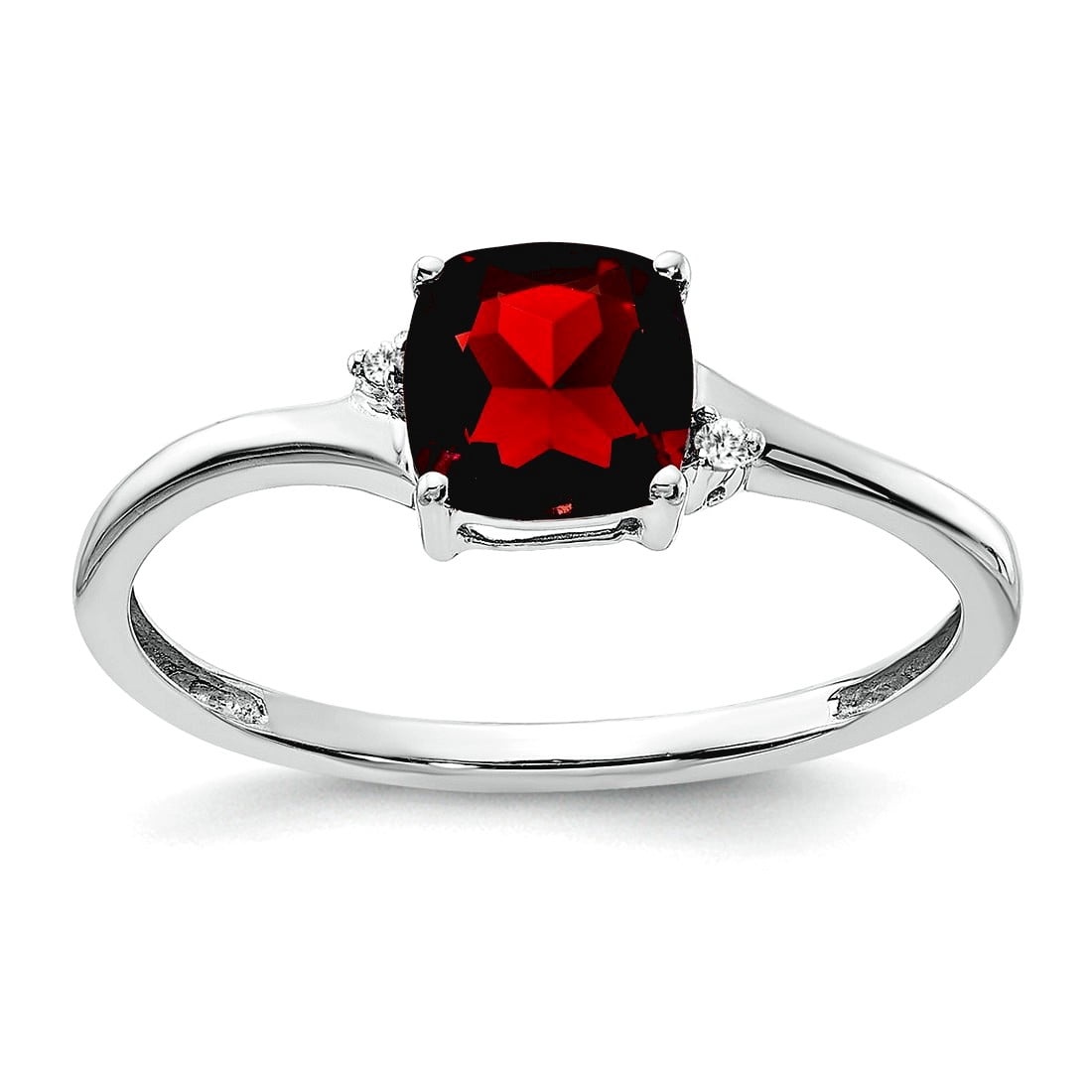 1.4mm 925 Sterling Silver Rhodium Plated Garnet and Diamond Ring Size 6 ...