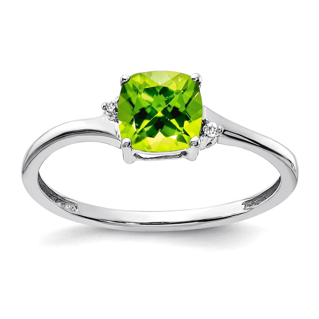 1.4mm 925 Sterling Silver Rhodium Plated Peridot and Diamond Ring Size ...