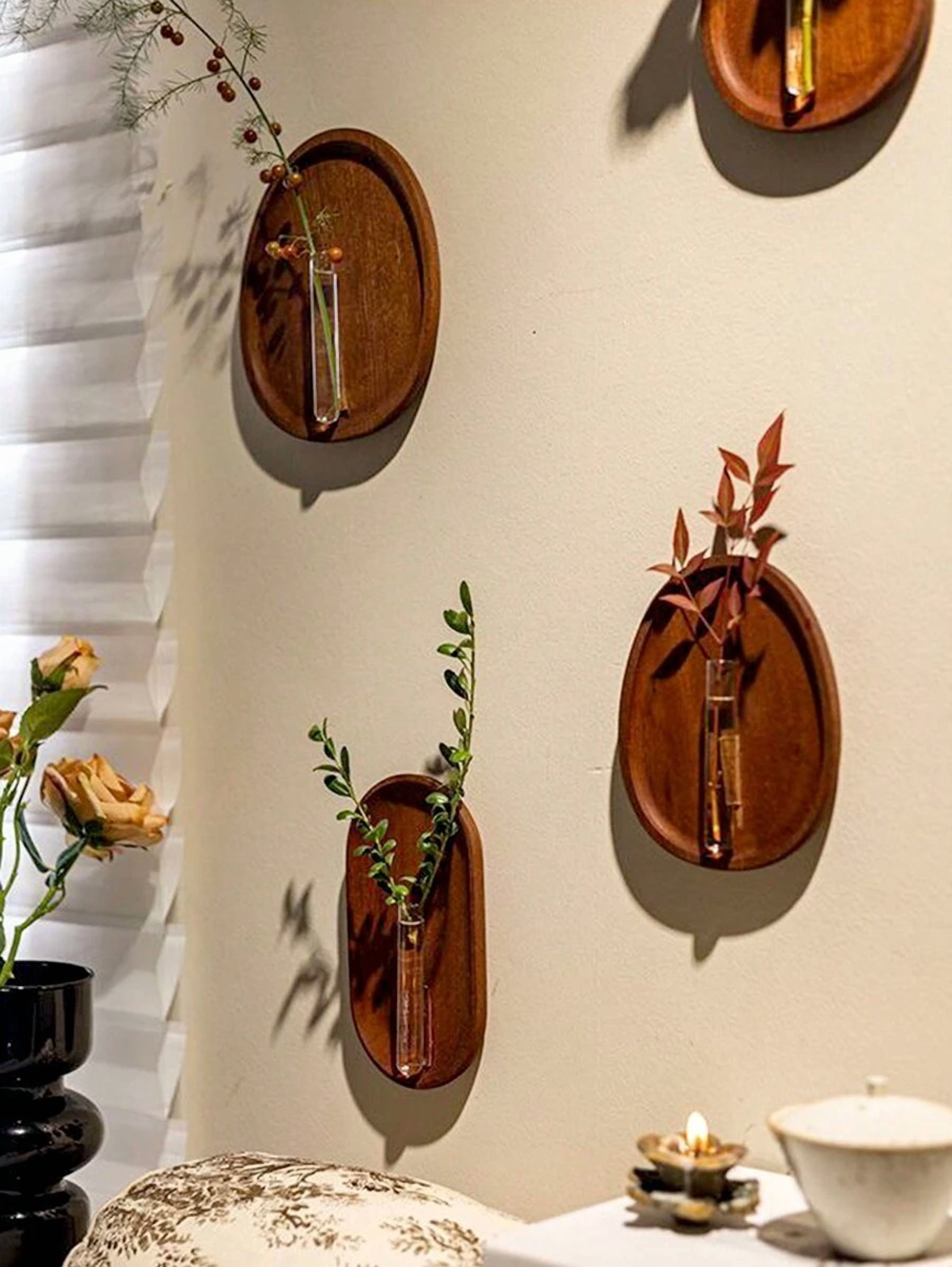 1/4pcs Test Tube Vase, Fresh Flower Floral Arrangement, Wall Wooden ...