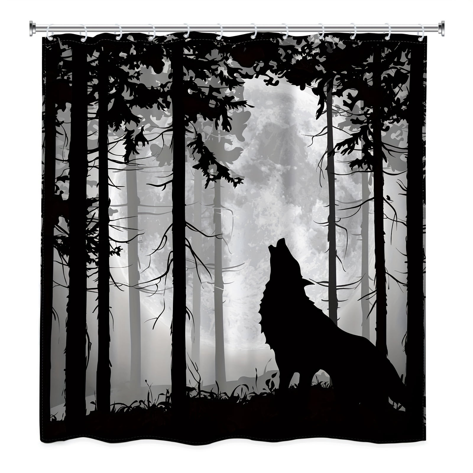 1/4pcs Wolf Bathroom Curtain & Set, Free Punching Bathroom Curtain ...