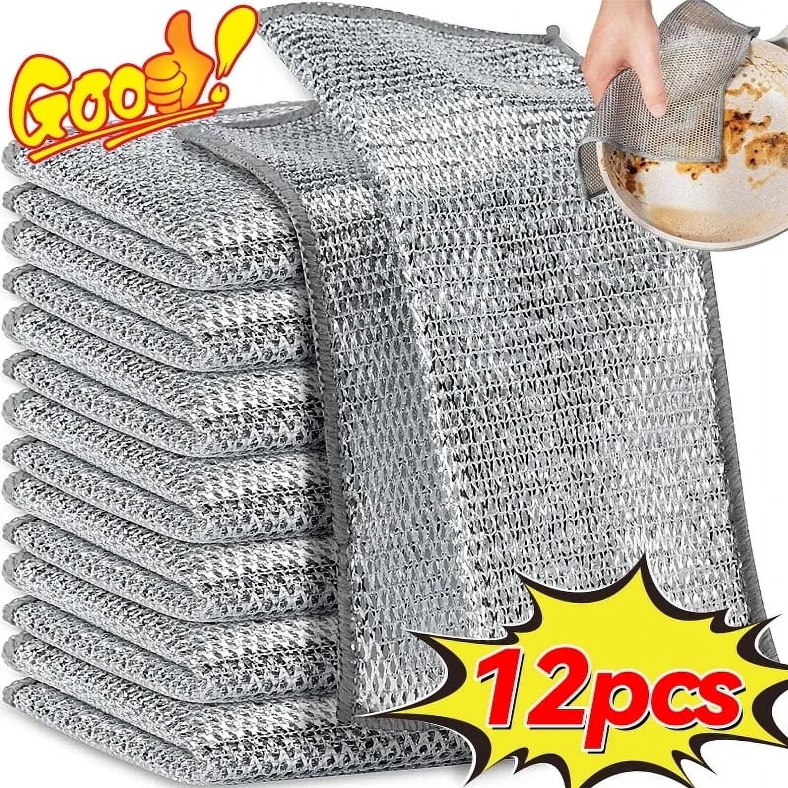 1/5/12pcs Magic Dishcloth Silver Wire Cleaning Cloths Kitchen Dish Pot ...