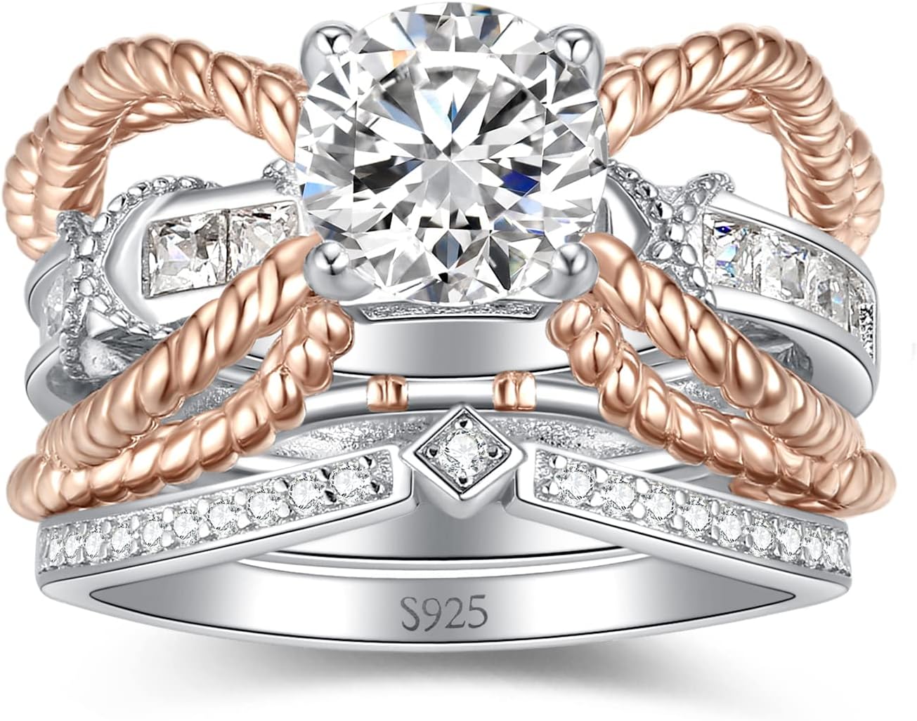 1.5-3.5ct Cubic Zirconia Engagement Rings, Art Deco 14K Gold Plated 925 Sterling Silver Promise ...