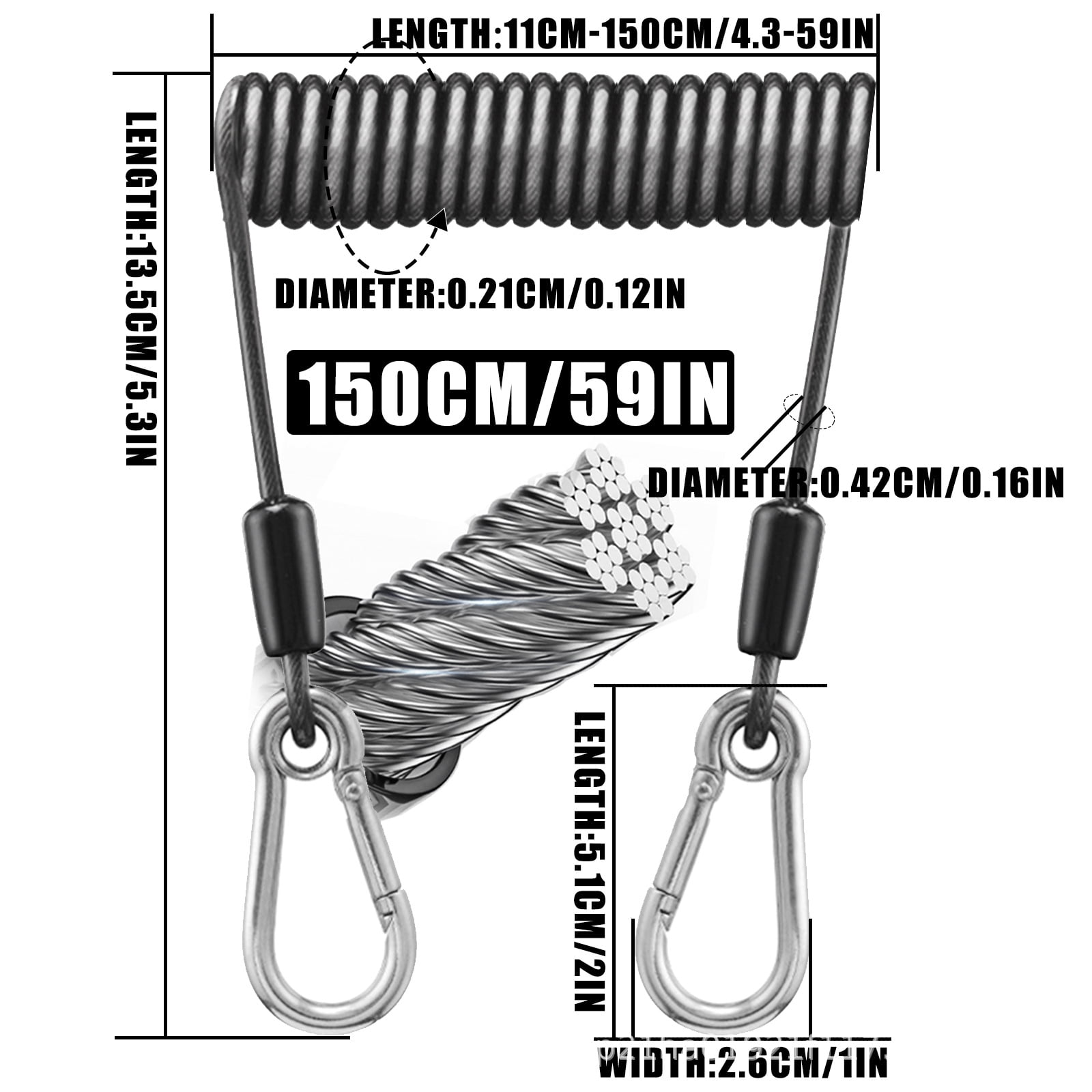 1.5-3M Telescopic Secure Gear Tether，Heavy-Duty Elastic Fishing Lanyard ...