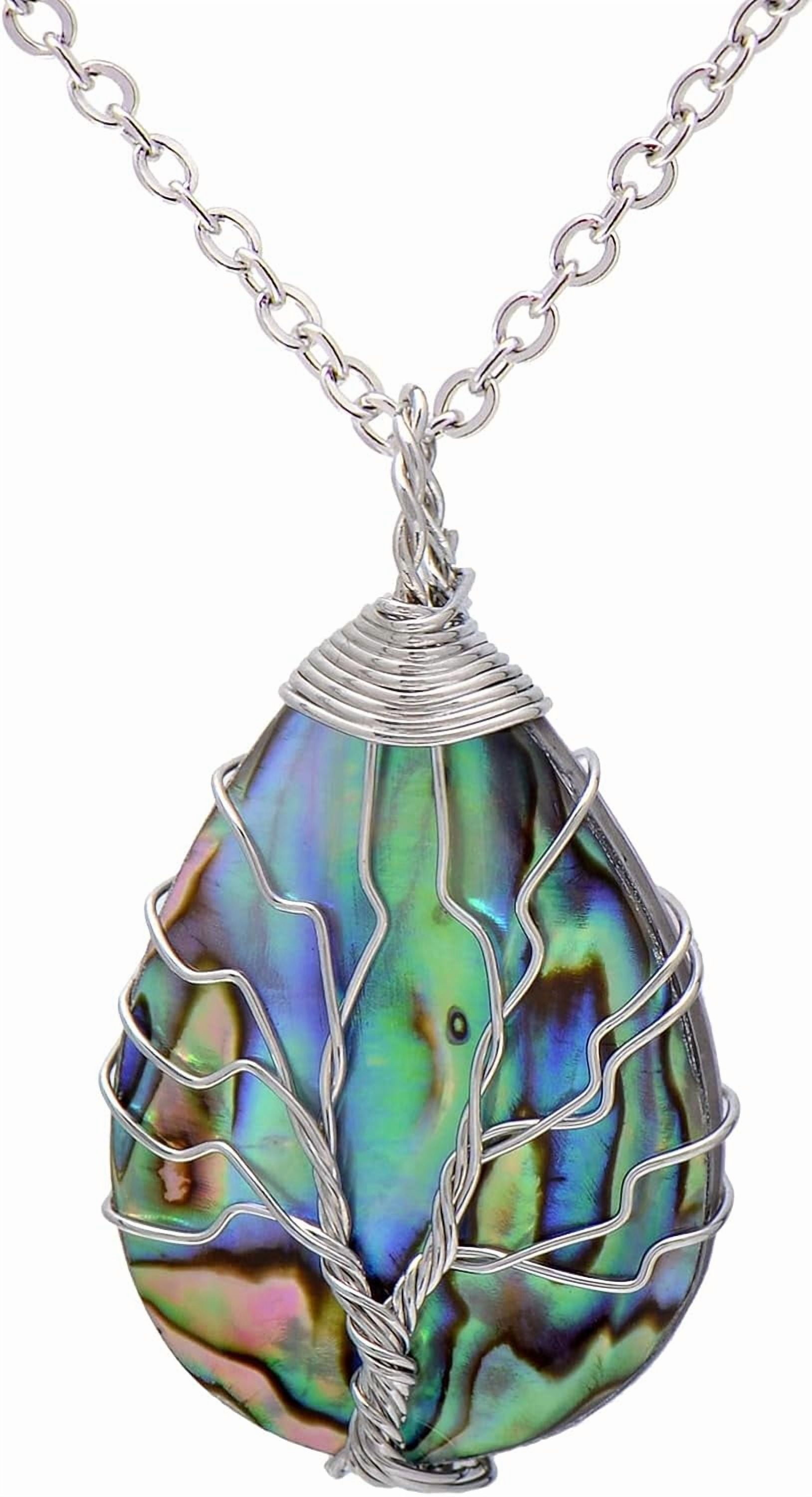 1.5" Abalone Shell Hand Wrapped Tree of Life Pendant Necklace for Women ...