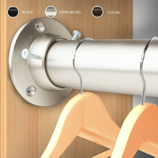 1.5" Adjustable Closet Rod 48-84 inch and Socket Set - Satin Nickel ...