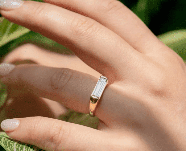 PV Jewels 1.5 CT Baguette Cut Clear Stone Moissanite Bezel Setting ...