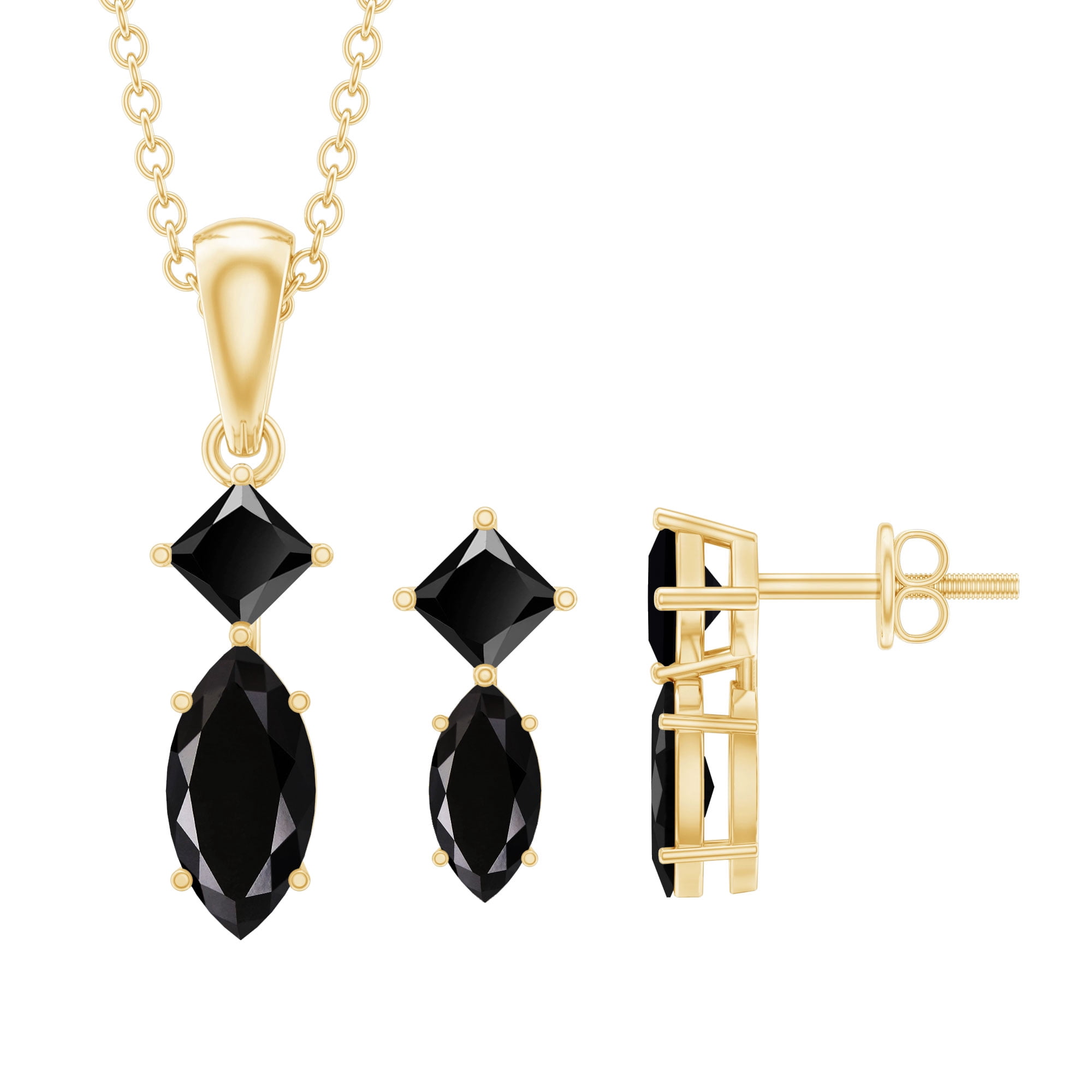 Rosec Jewels 1.5 CT Princess and Marquise Shape Black Spinel Dangle ...