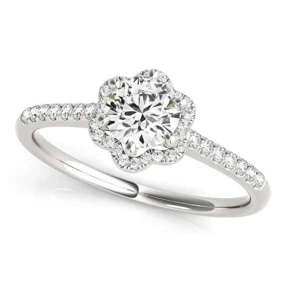 1.5 CT Simulated Diamond, Round Brilliant Cut Halo Engagement Ring, 14K ...