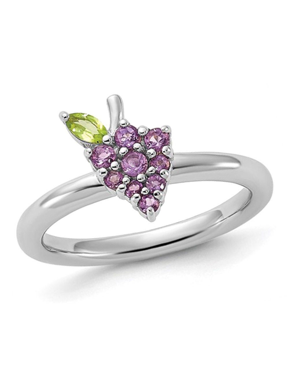 1/5 Carat (Ctw) Amethyst Grape Ring in Sterling Silver with Peridot ...