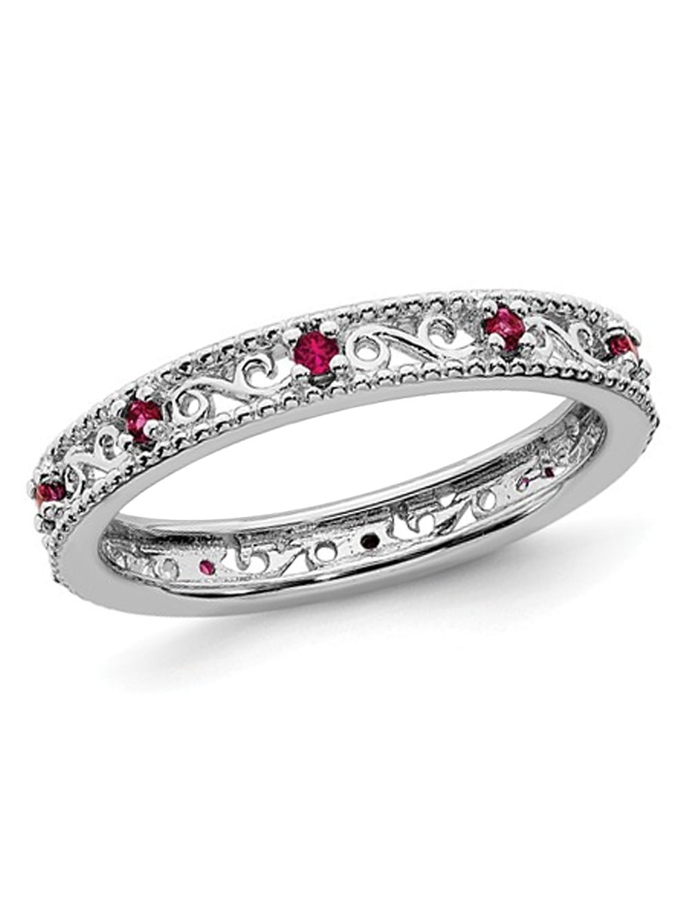 1/5 Carat (Ctw) Lab Created Ruby Band Stackable Ring in Sterling Silver ...