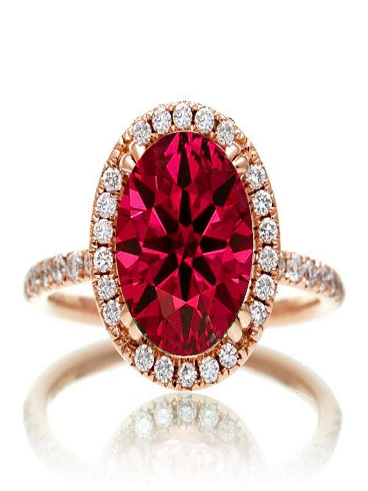 1.5 Carat Oval Cut Classic Red Ruby And Moissanite Diamond Halo Ring On ...