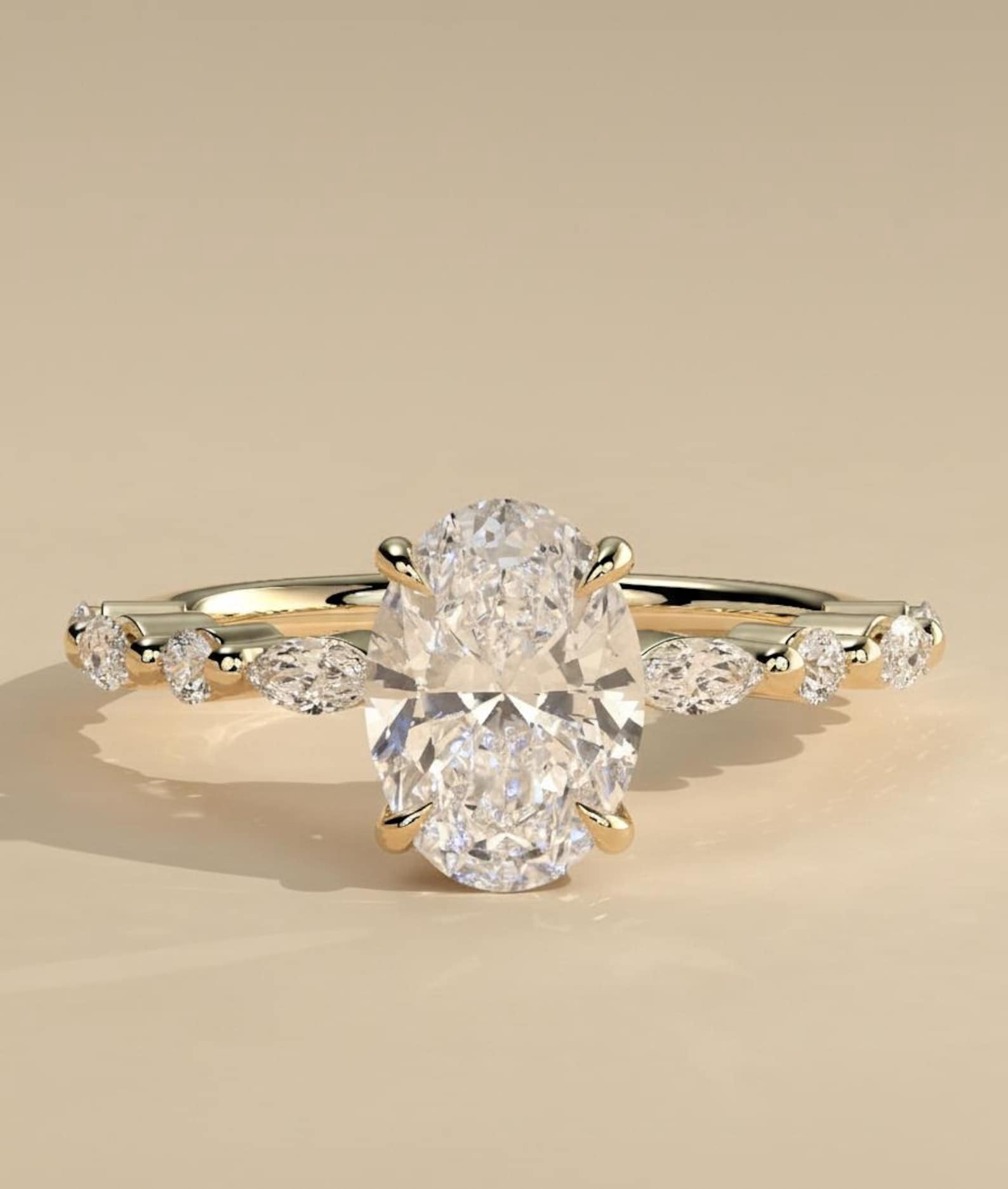 1.5 Carat, Oval Cut Moissanite Ring, 18k yellow Gold Plated Vintage ...