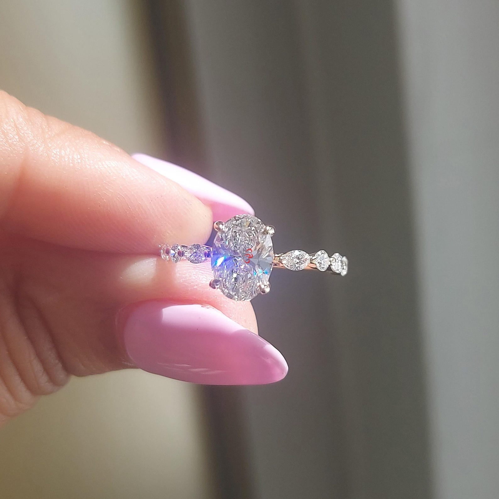 1.5 Carat, Oval Cut Moissanite Ring, Vintage Marquise Moissanite Band ...