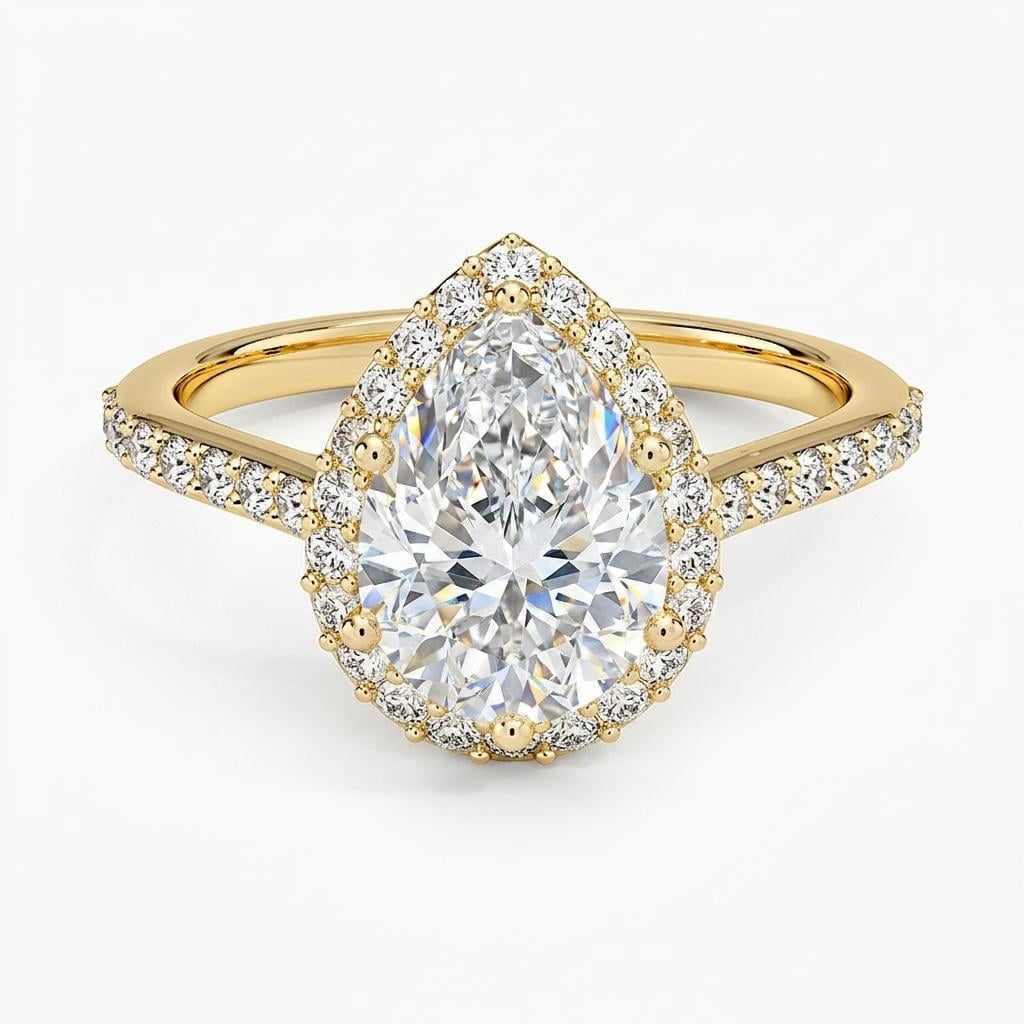 1.5 Carat Pear Cut Center Stone Diamond Halo Engagement Ring for Women ...
