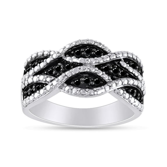 1/5 Carat Round Black Natural Diamond Woven Design Wedding Anniversary ...