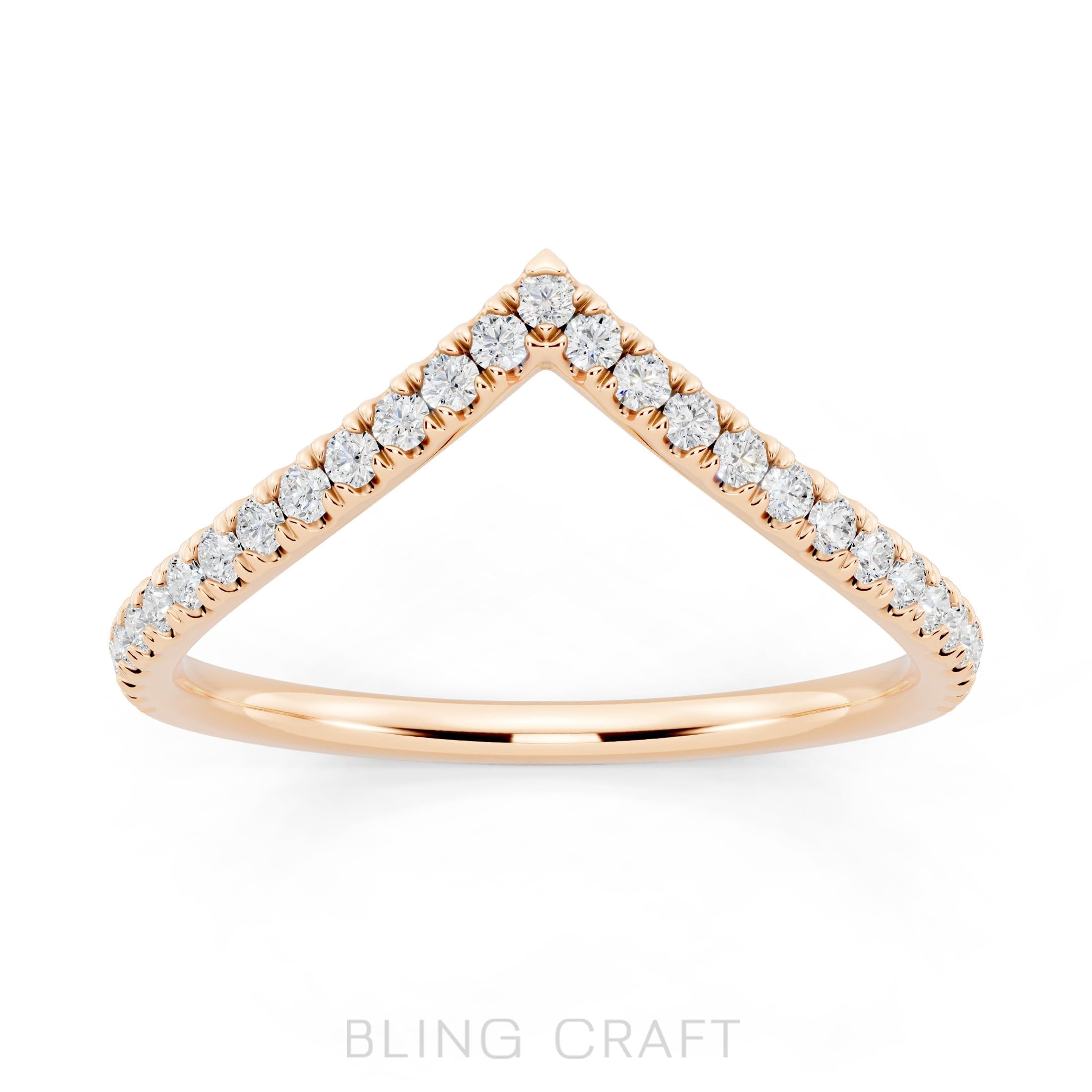 1/5 Carat Round Moissanite Curved Wedding Bands Ring for Women 14K Rose ...