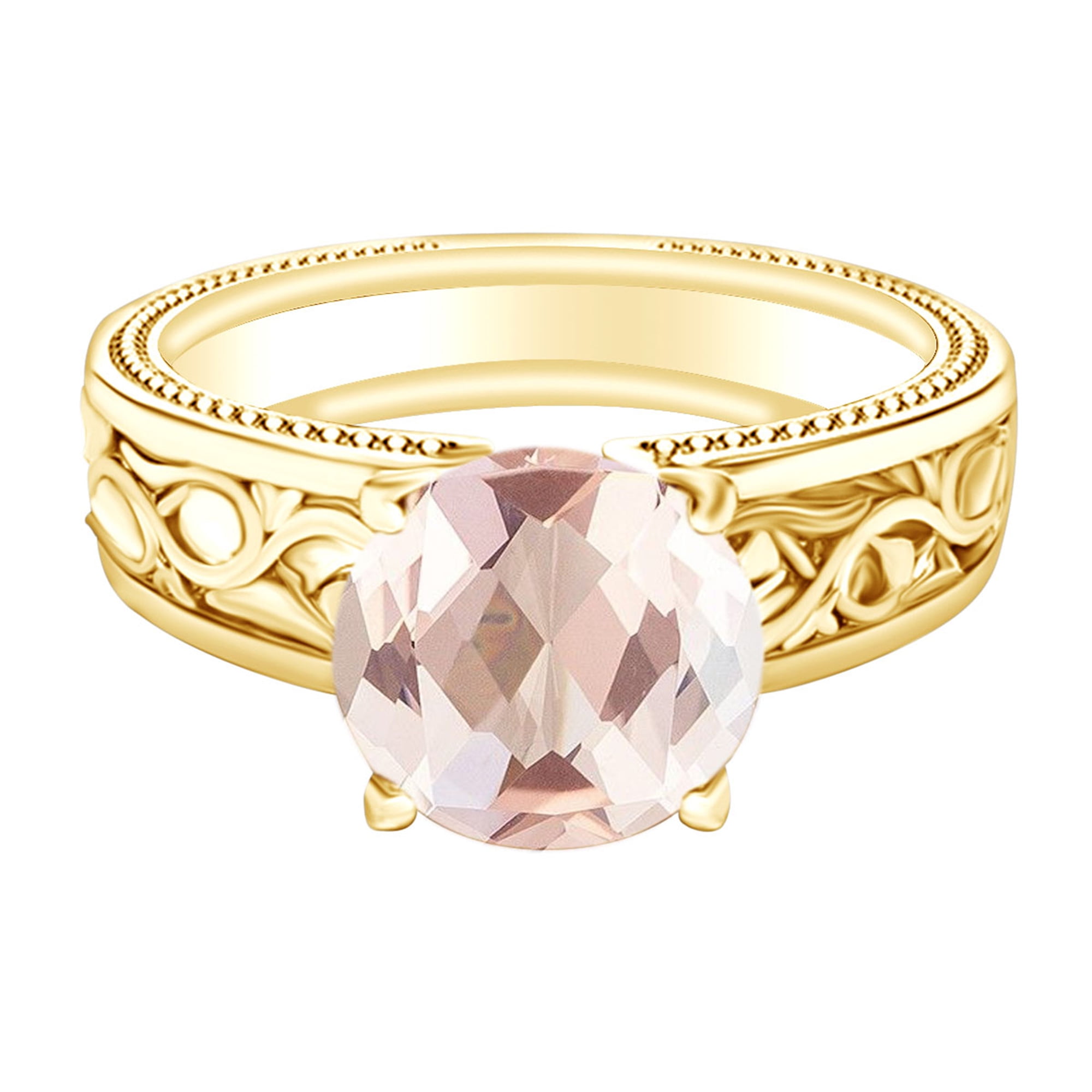 AFFY 1.5 Carat Round Shape Simulated Pink Morganite Filigree Engagement ...