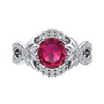 AFFY 1.5 Carat Round Shape Simulated Pink Ruby & Natural Diamond Flower ...