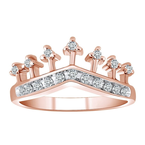 AFFY 1/5 Carat Round Shape White Natural Diamond Curved Crown Band Ring ...