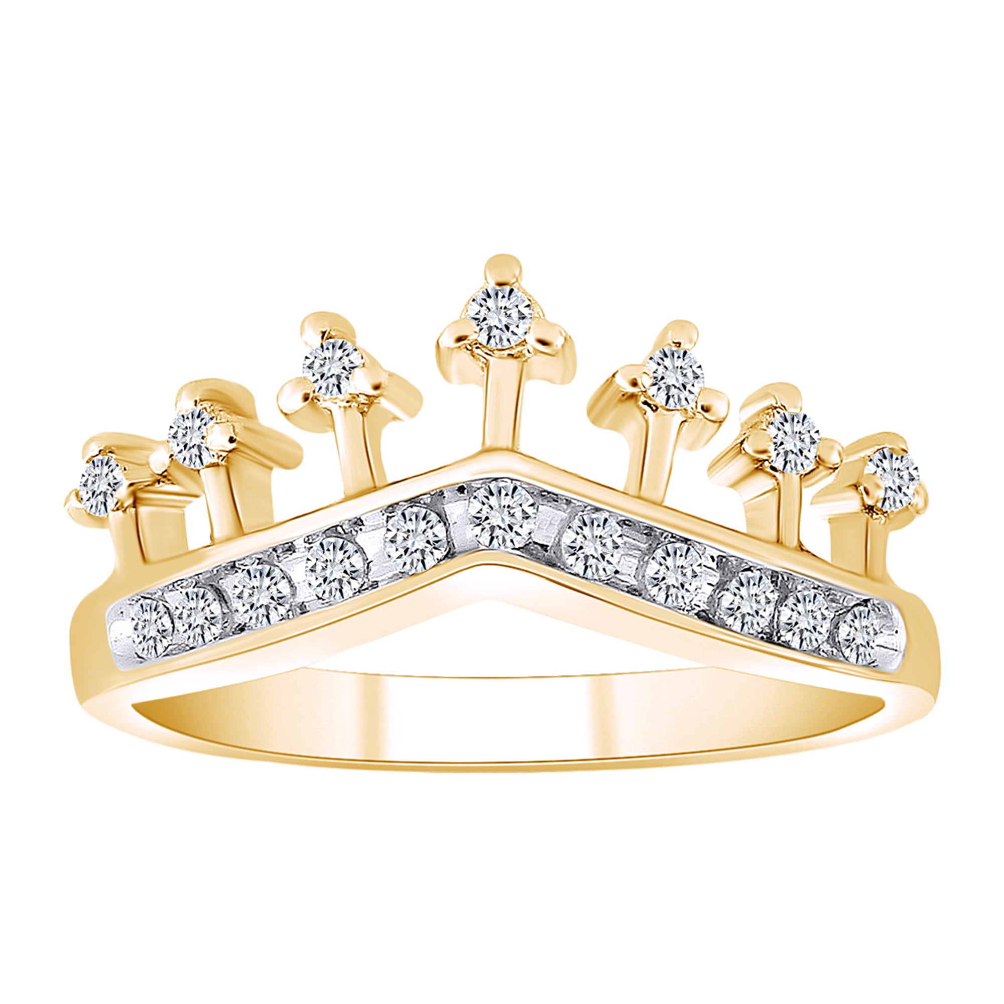 AFFY 1/5 Carat Round Shape White Natural Diamond Curved Crown Band Ring ...