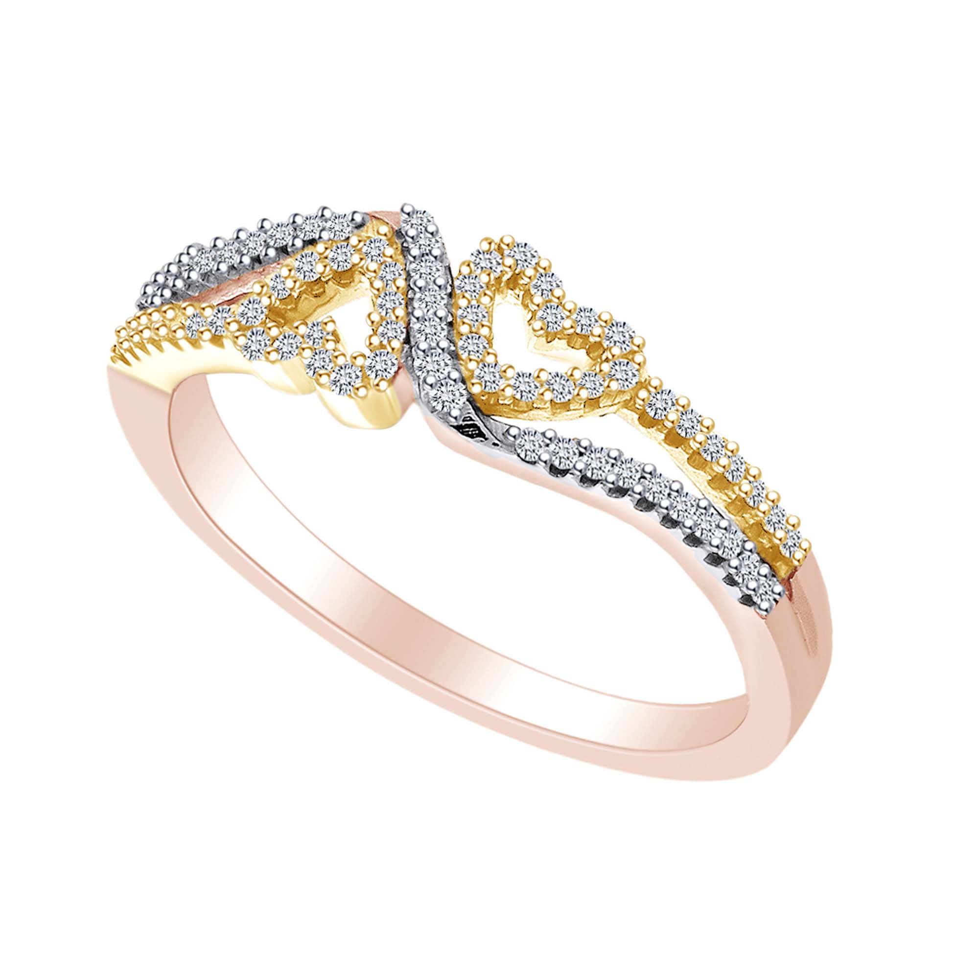 AFFY 1/5 Carat Round Shape White Natural Diamond Double Heart Promise ...