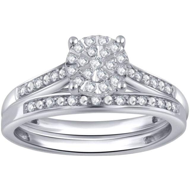 1/5 Carat T.W. Round White Diamond Sterling Silver Bridal Set with ...