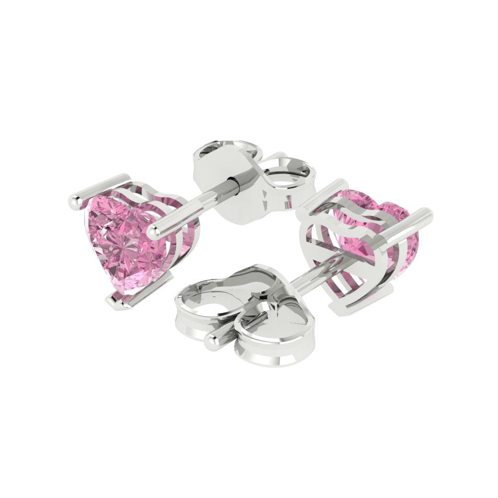 1.5 Ct Heart Cut Studs Pink Crystal 18K White Solid Gold Everyday ...