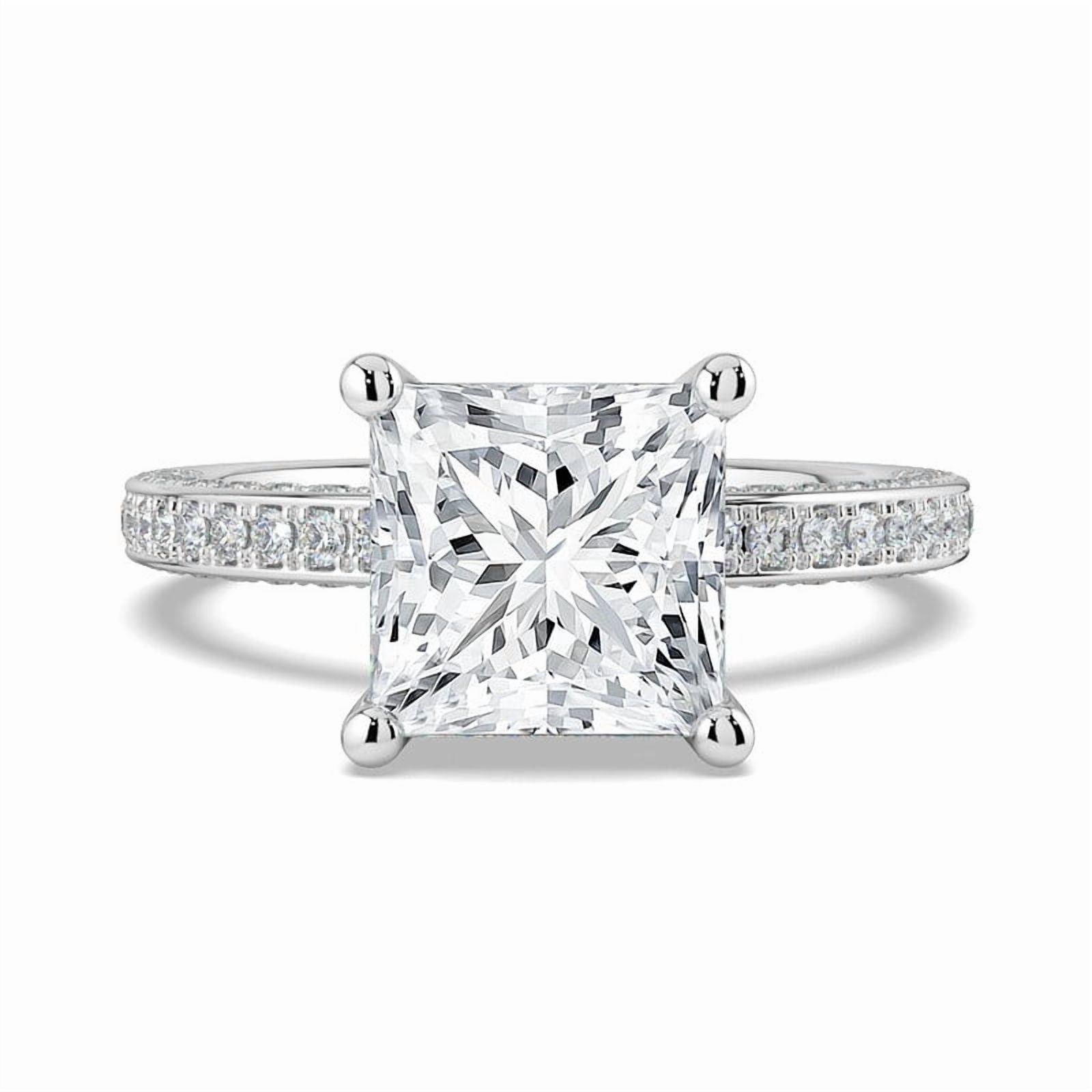 1.5 Ct Princess Cut Lab Grown Diamond Pave Band Engagement Ring in 925 ...