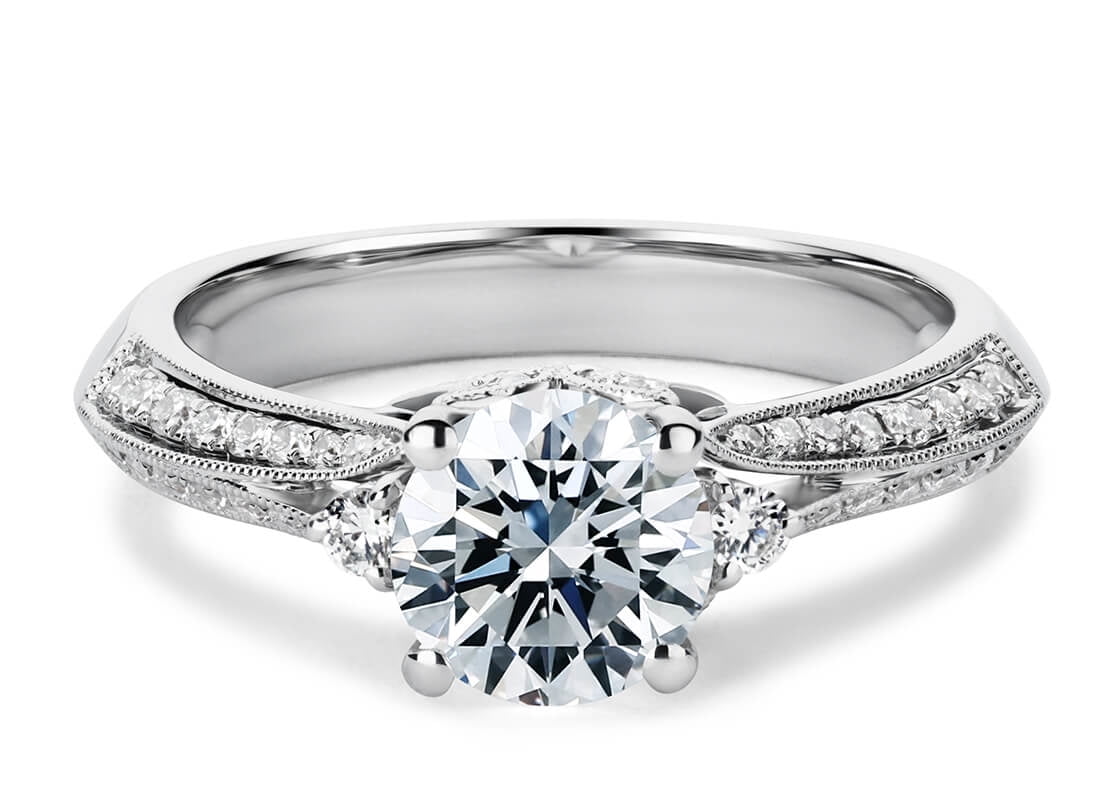 1.5 Ct Round Cut Diamond Cluster Design with Half Eternity Engagement ...