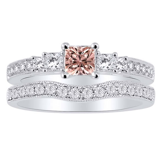 AFFY 1.5 Ct Simulated Morganite & White Natural Diamond Engagement ...
