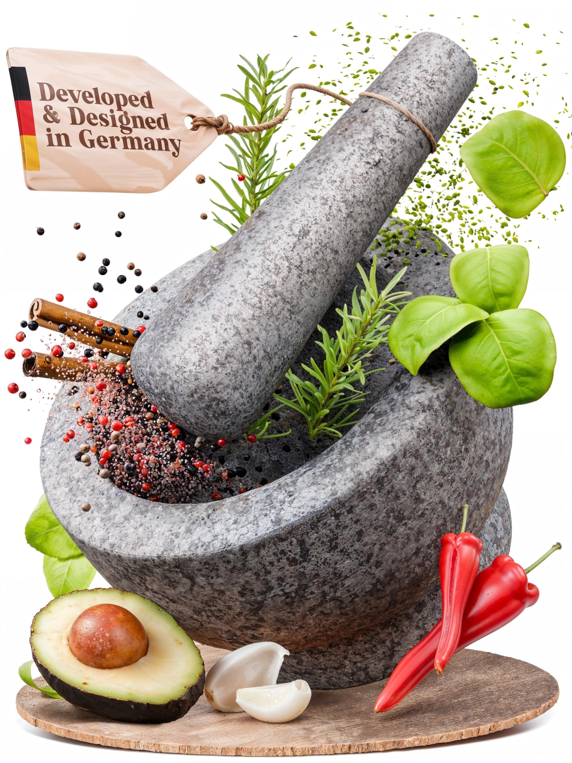 1.5 Cup Stone Mortar and Pestle Set, Unpolished Granite for Crushing ...