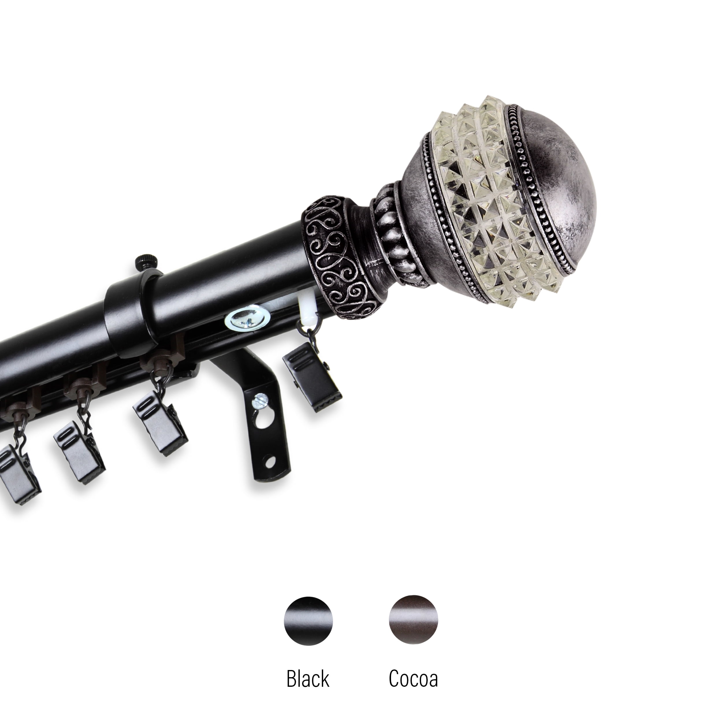 1.5" Dia Adjustable 28" to 48" Agustin Traverse Rod with Rings - Black ...