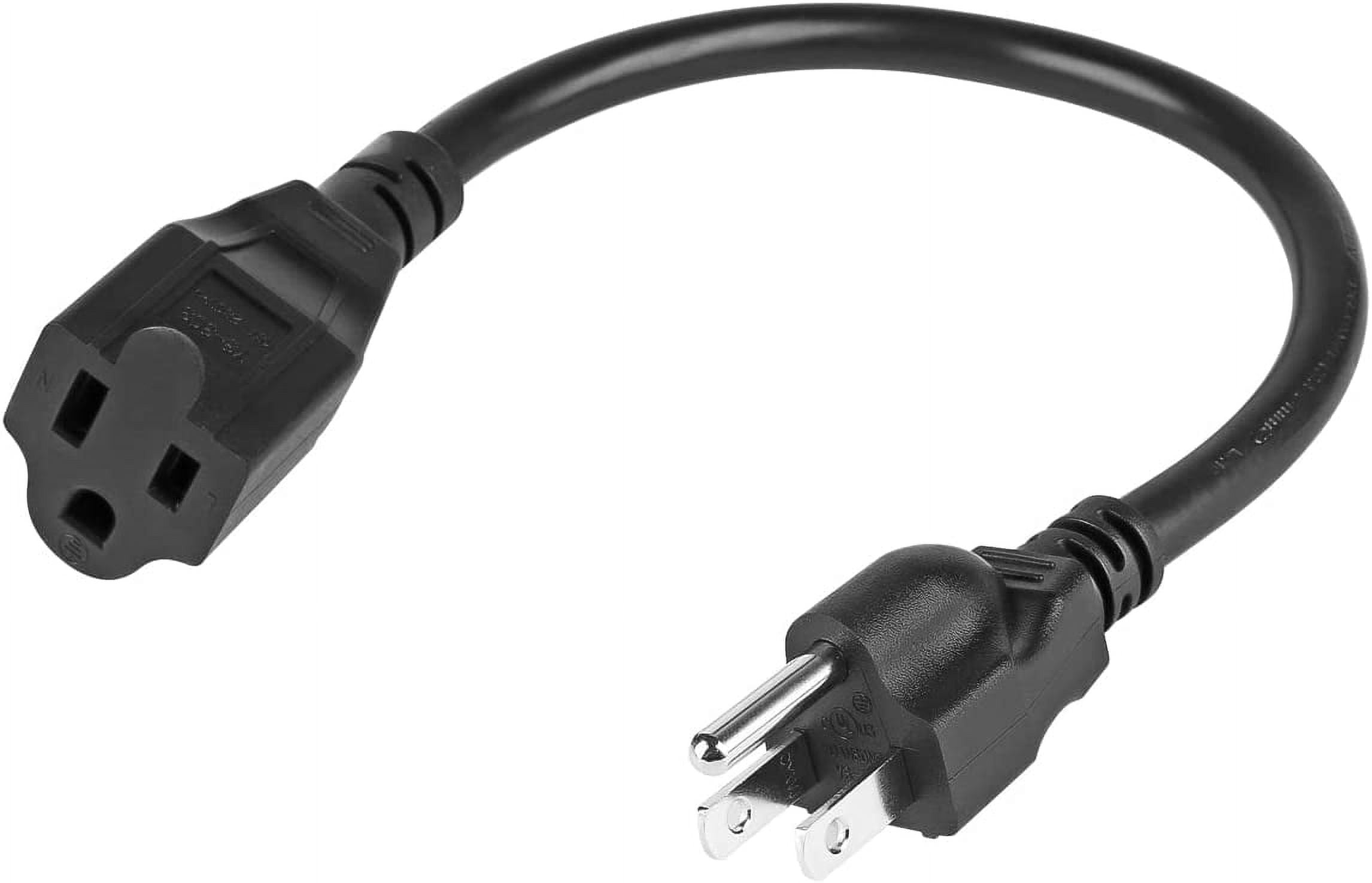 1.5 Feet 1875W 15A Heavy Duty Extension Cord Outlet Saver 3-Prong 14 ...
