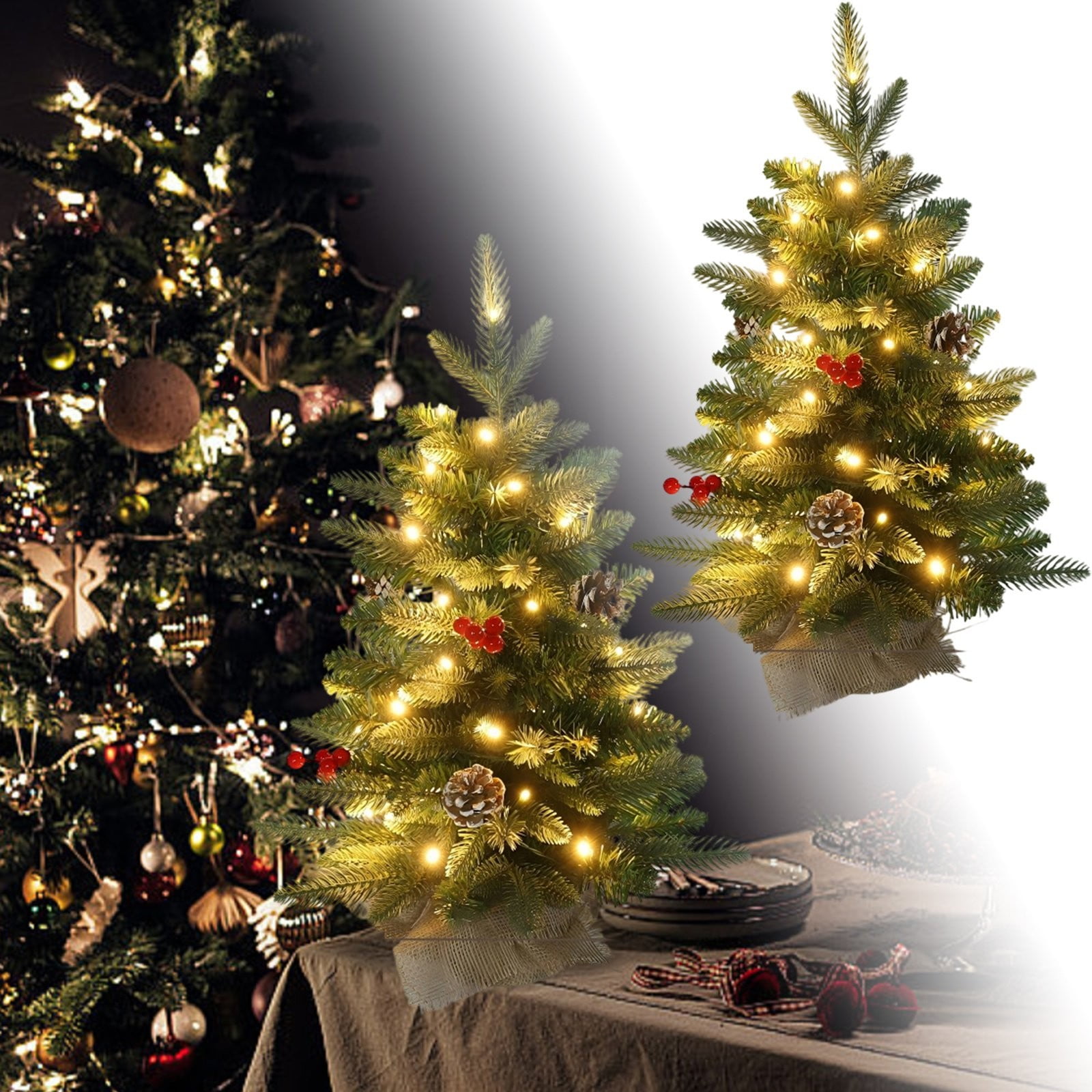 1.5 Ft Pre Lit Mini Christmas Tree, Battery Operated Tabletop ...