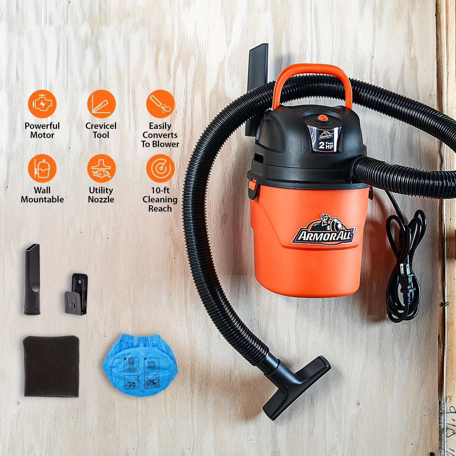 1.5-Gallon 2 Peak HP Portable Wet/Dry Shop Vac - Easily Converts to Blower, Compact Vacuum ...