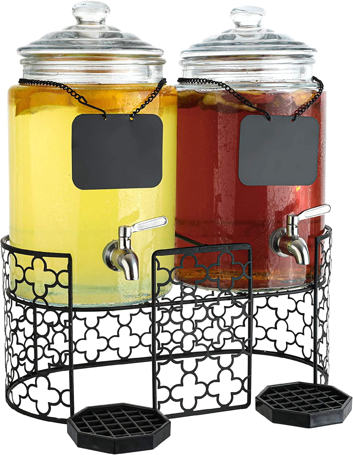 1.5 Gallon Glass Beverage Dispensers for Parties with Decorative Metal ...