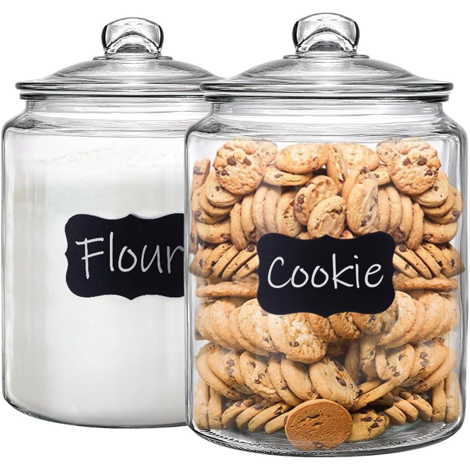 1.5 Gallon Glass Canister, 2 Pack Cookie Jar & Candy Jar with Airtight ...